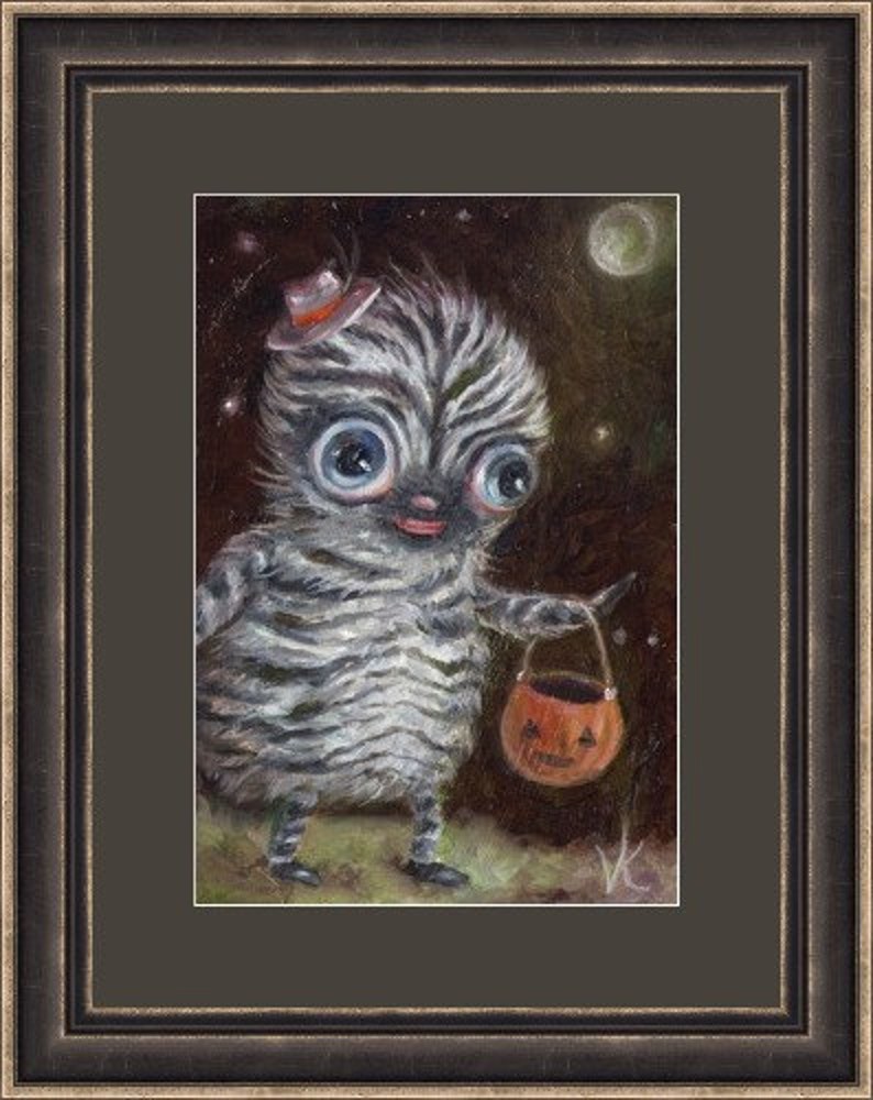 Cute Monster Art Zebra Stripes Cute Halloween Art Lowbrow - Etsy