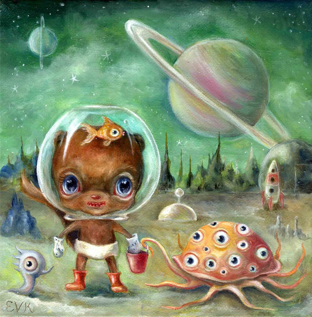 Chipmunk in Outer Space Art, Colorful Retro Sci Fi, Pop Surrealism ...