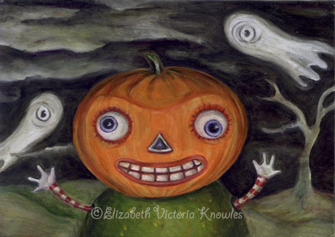Vintage Halloween Art, Jack O Lantern Painting, Ghosts, Lowbrow Art ...