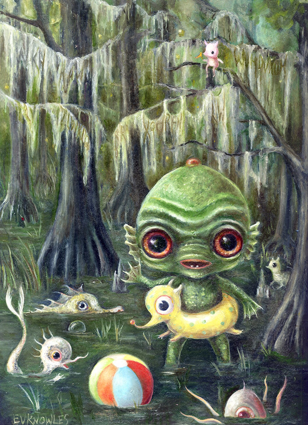 Baby Creature From the Black Lagoon Print, Swimming Swamp Monsters Pop ...