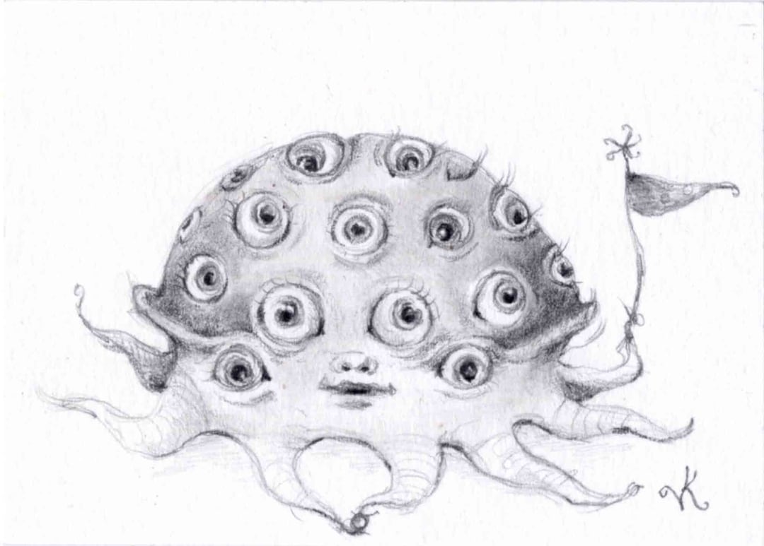 Cute Space Alien Eyeball Monster Art, Funny Pop Surrealism Sci Fi ...