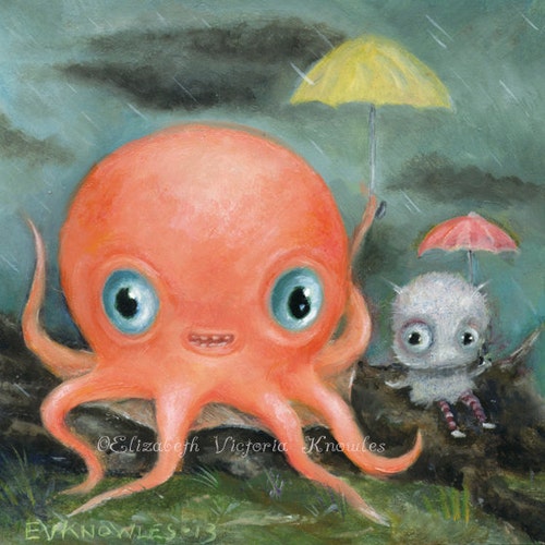 Baby Sea Monster & Whale Print Creepy Cute Nursery Art - Etsy