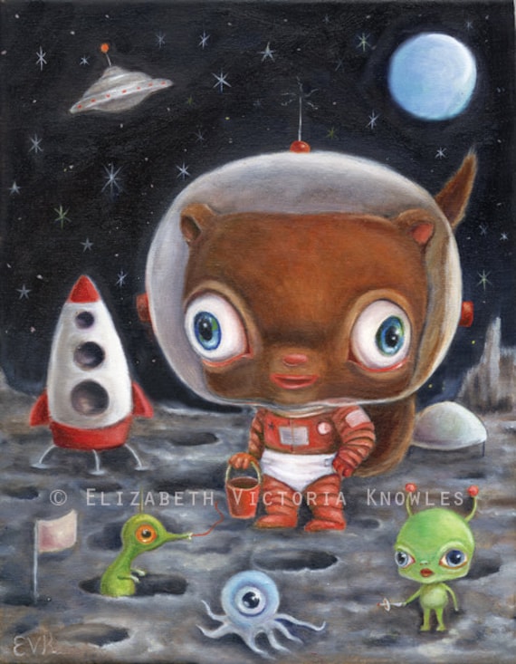 Retro Sci Fi Art Space Aliens Chipmunk on the Moon Big Eye - Etsy