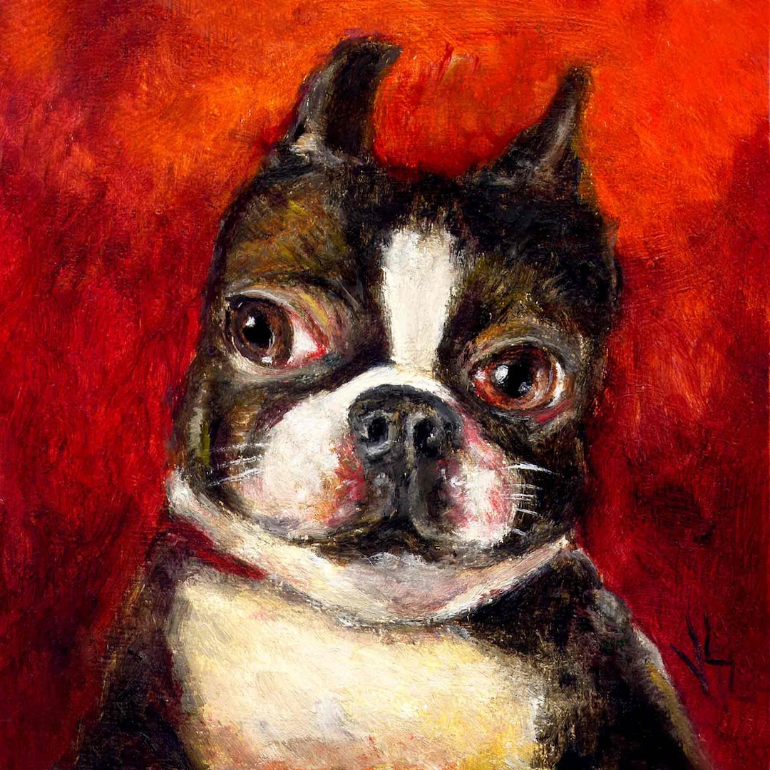 Boston Terrier Art, Pet Portrait, Miniature Dog Art Print, Big Eye ...