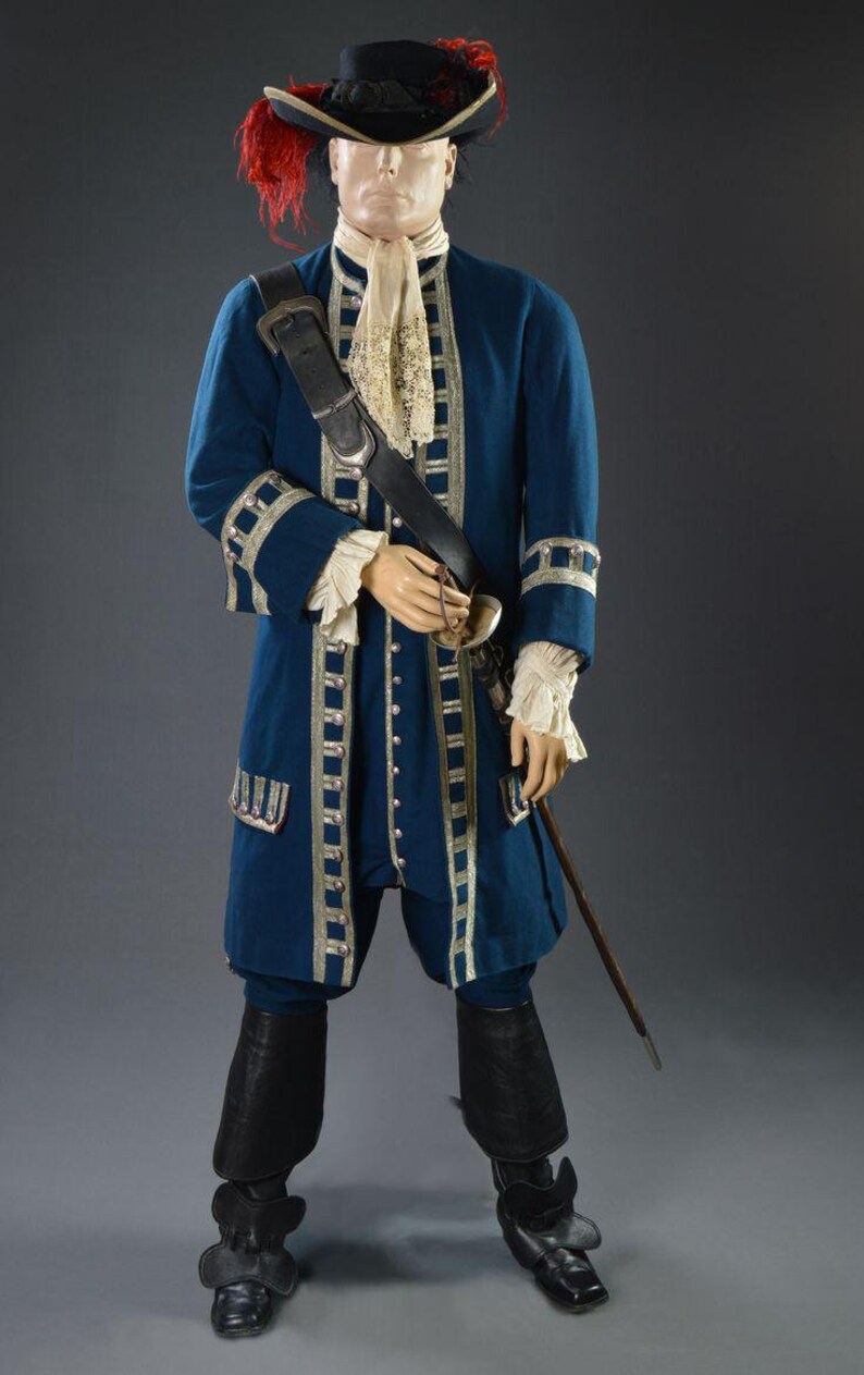 Men Teal Blue Customized Rococo Costume Intricate French Embroidery ...