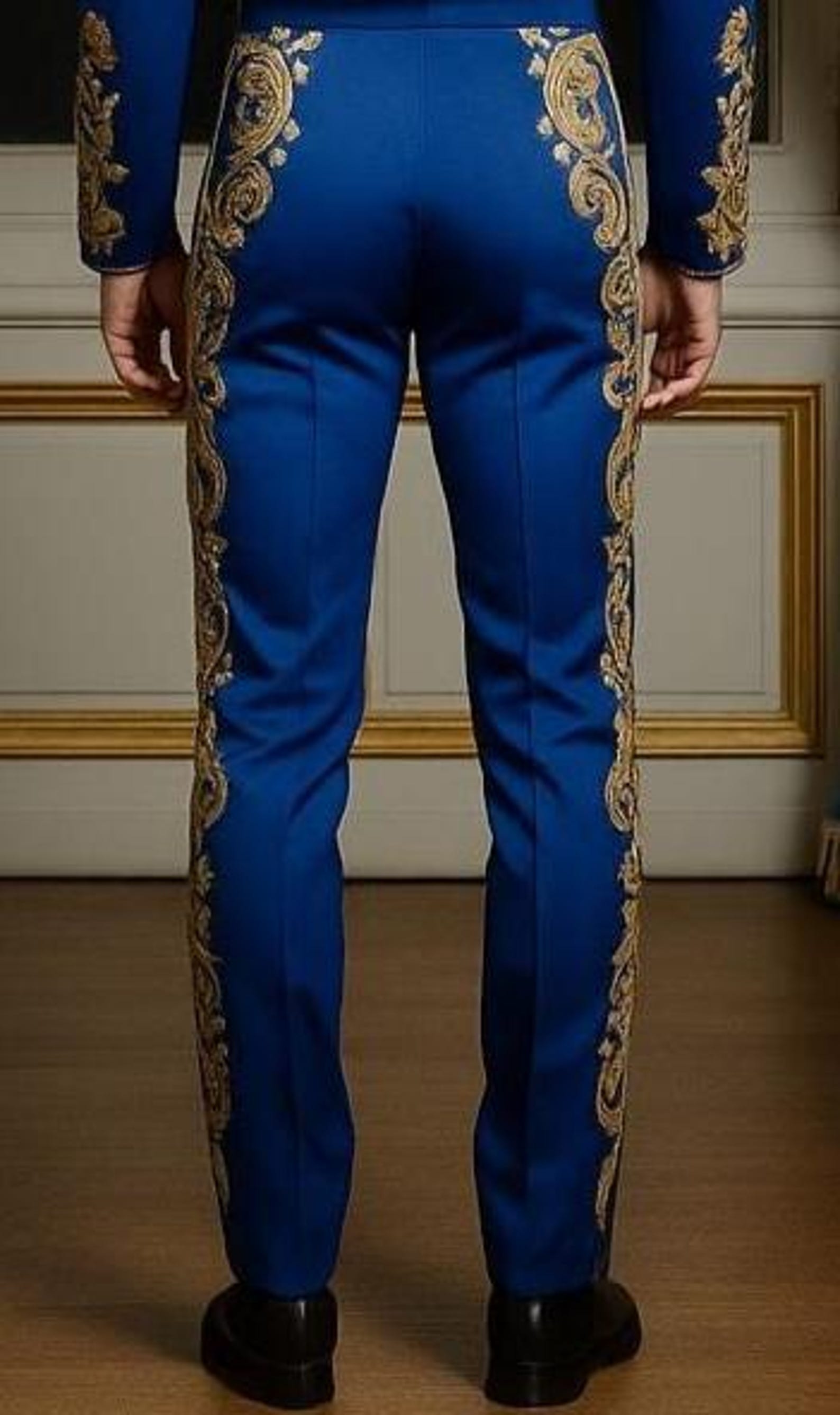 Men Blue 3-piece Matador Suit Custom Spanish Bullfighting Costume Gold ...