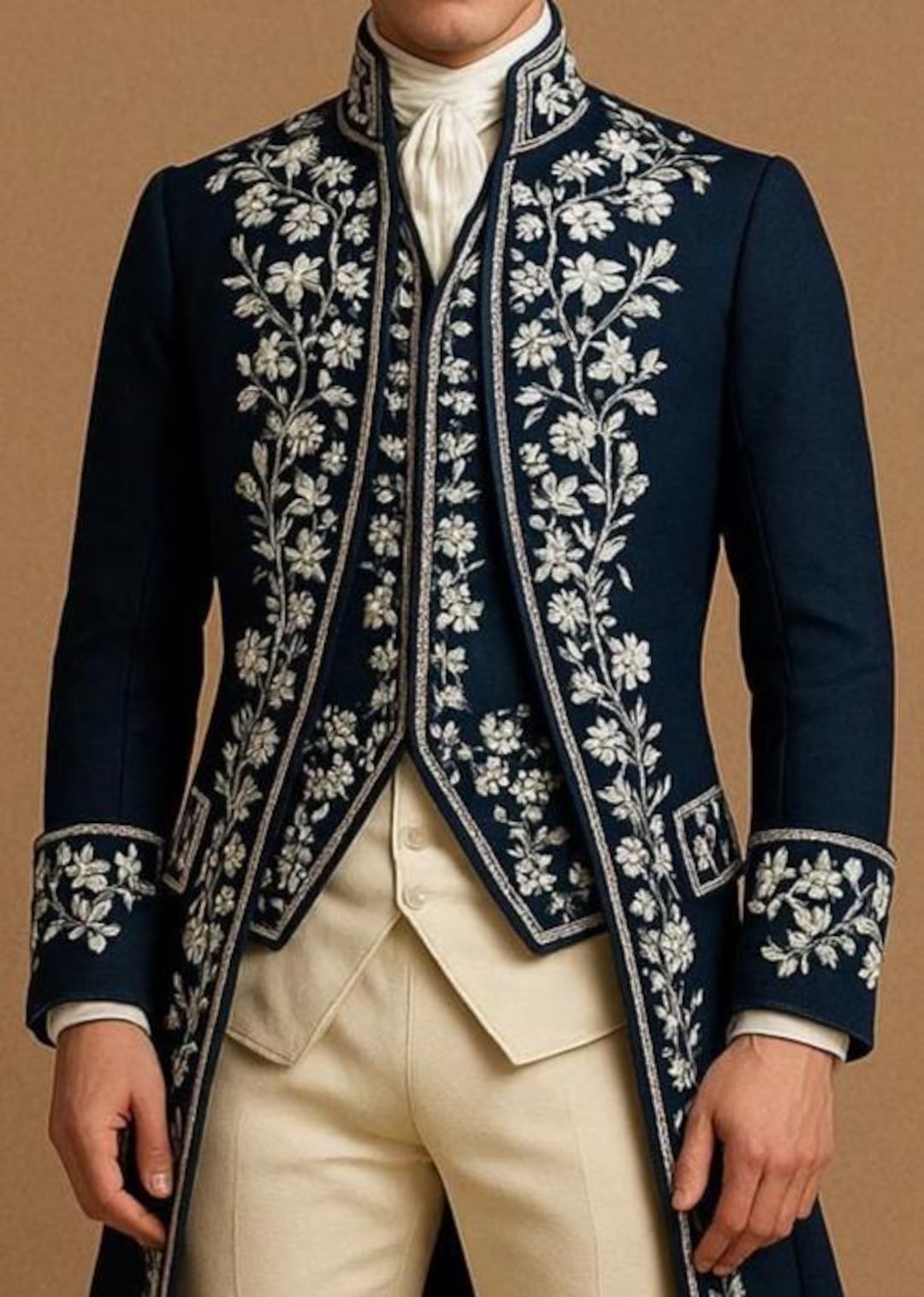 Men's Rococo Tailcoat Outfit: French Navy Blue, 3-piece Baroque Attire ...