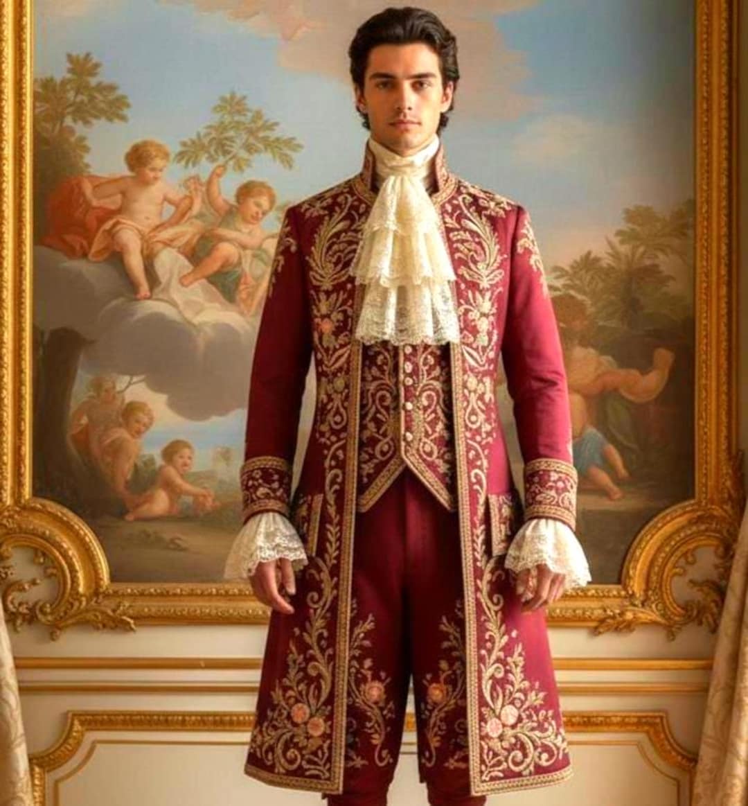 Men Custom Maroon Cotton 3 Piece Rococo Costume 18th Century Nobleman ...