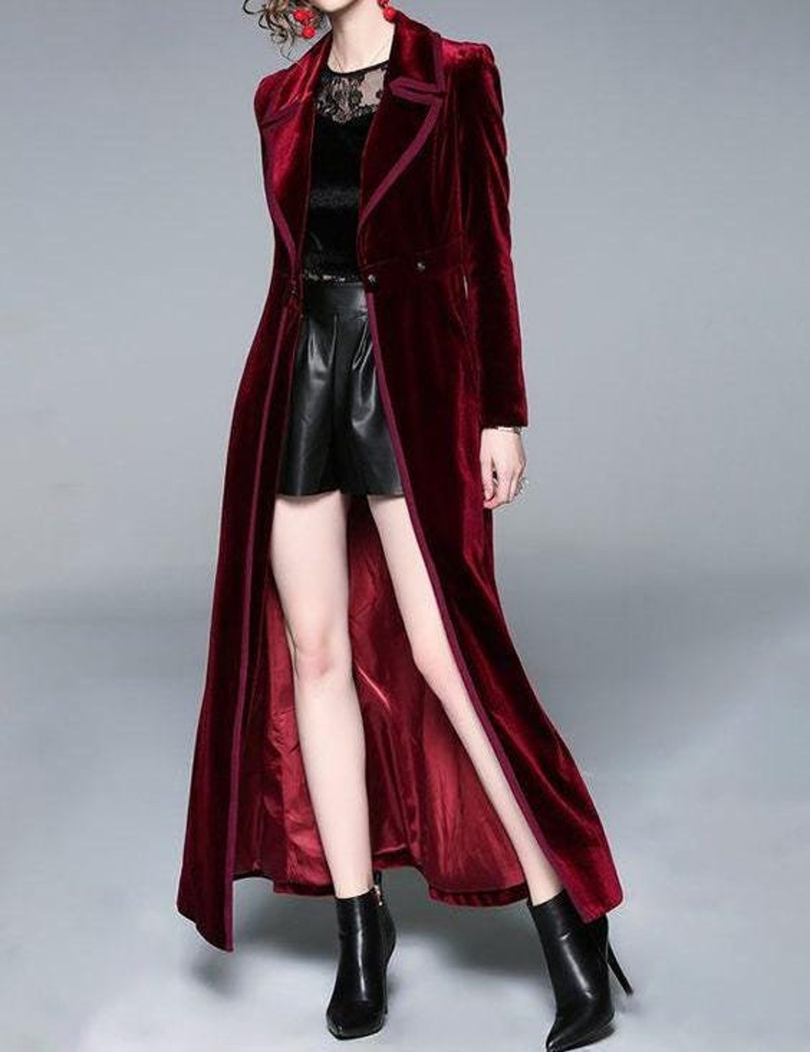 Women Custom Made Velvet Parka Overcoat Women's Long Jacket Slim Fit ...