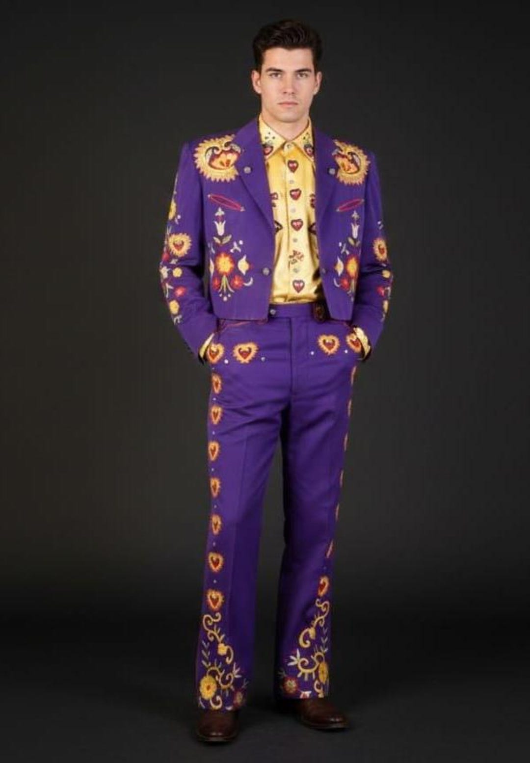 Men's Country Western Purple Embroidered 2 Piece Suit for Wedding ...
