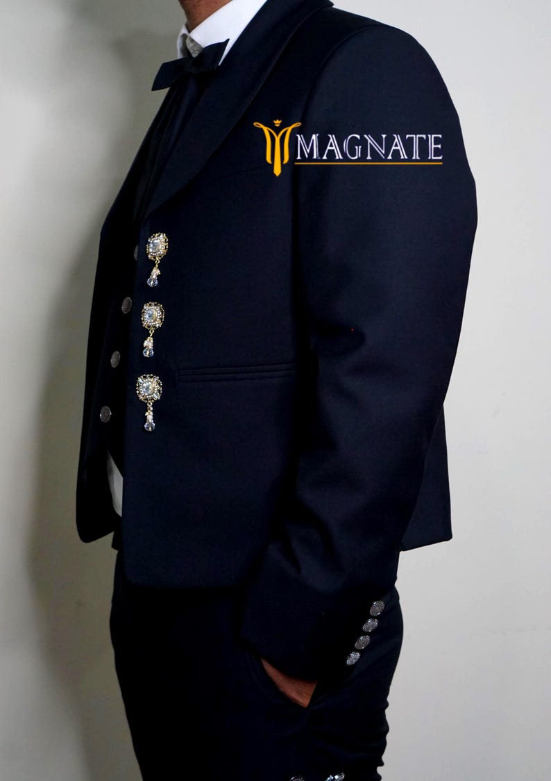 Men's Black Mariachi 3 Piece Suit Custom Embroidered Mexican Charro ...
