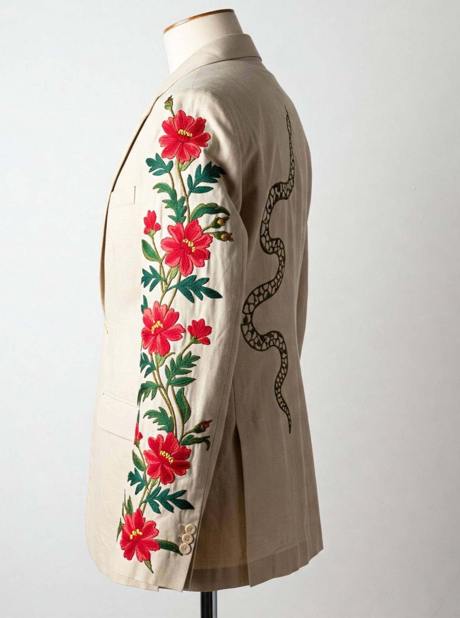 Men's Customized Beige 2pc Suits Snake Floral Embroidered Western ...
