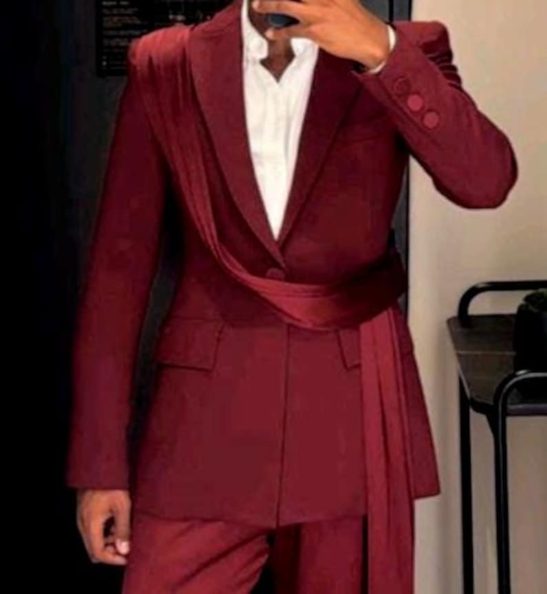 Men Customized Maroon 2PC Wedding Groom Suit Cocktail Attire Prom Party ...