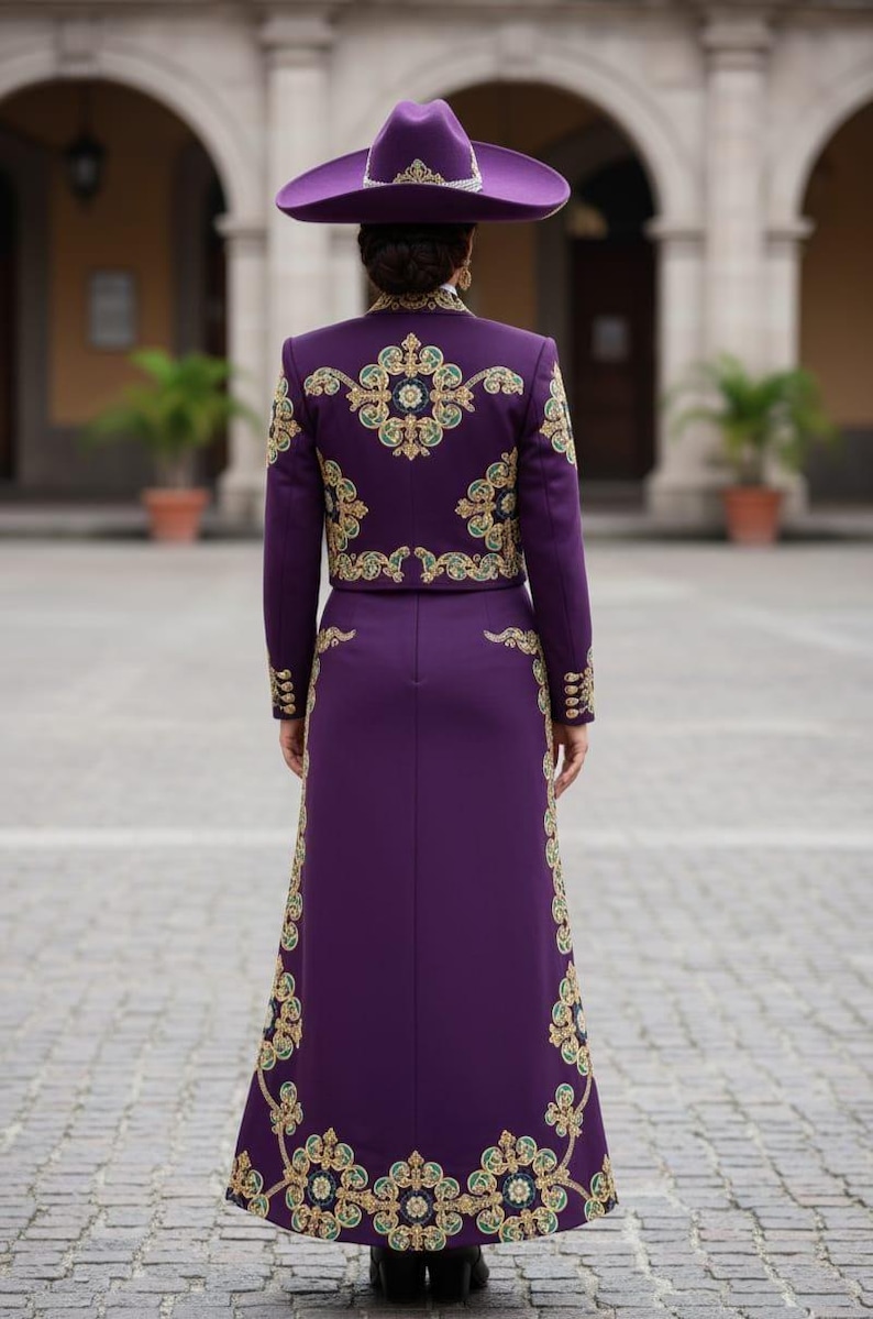 Women Purple Mariachi Charro Suit 3 Piece Embroidered Bridal Wedding ...