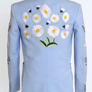 Men Customized Sky Blue 2pc Suits Wedding Western Suit Set White Floral ...