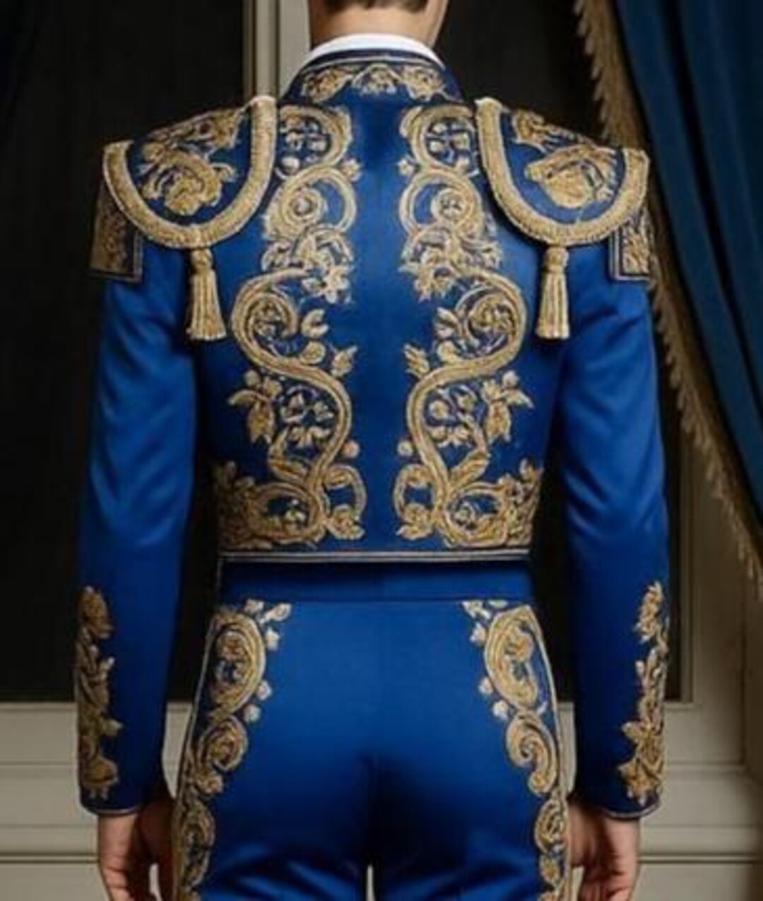 Men Blue 3-piece Matador Suit Custom Spanish Bullfighting Costume Gold ...