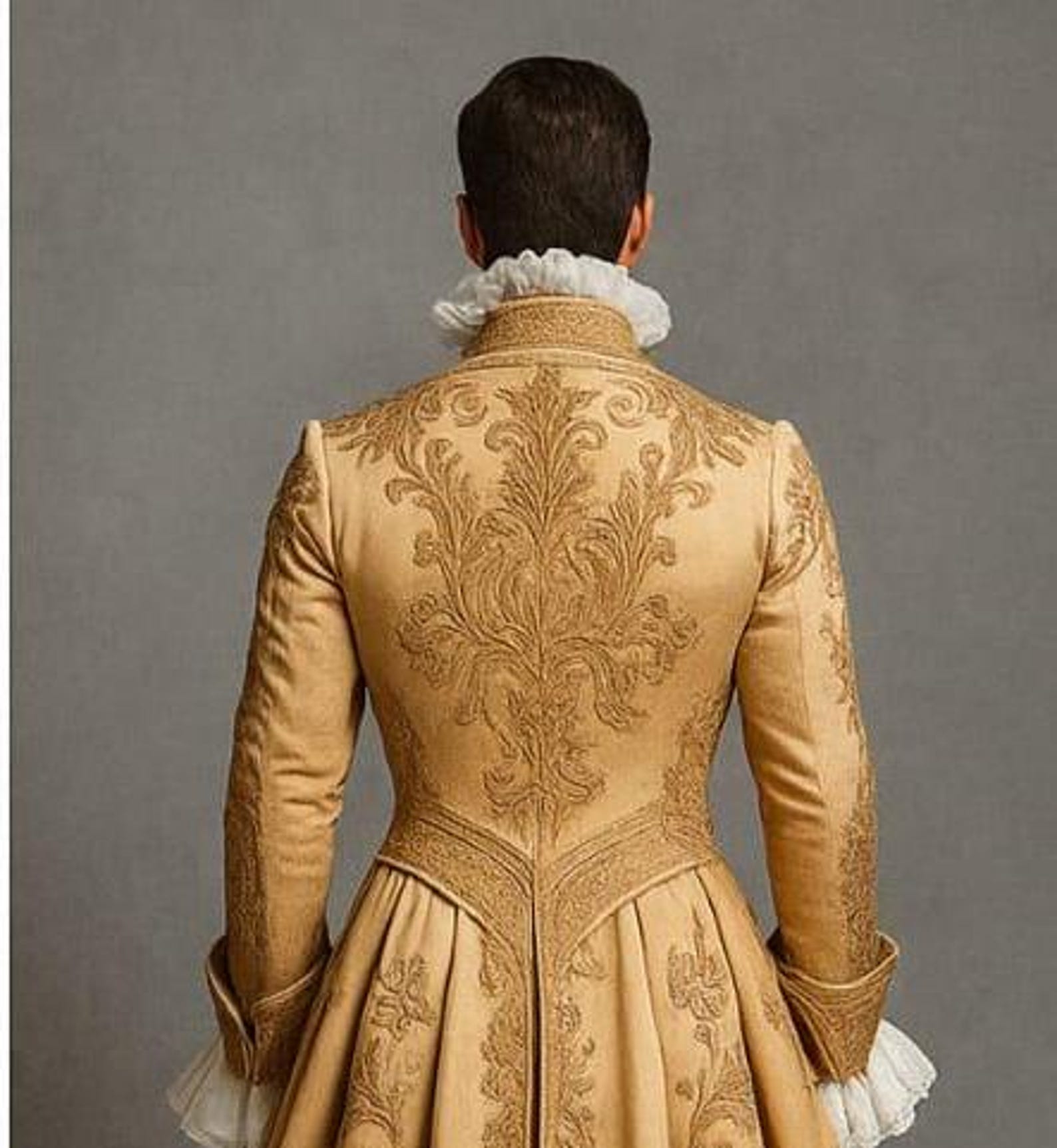 Men's Beige Customized 3pc Gold Embroidered 18th Century Rococo Suit ...