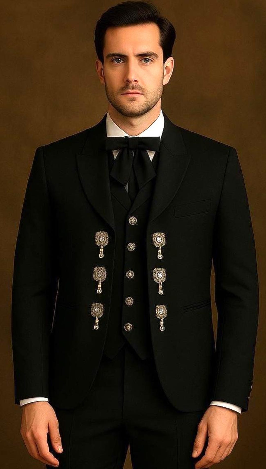Men Black Mariachi 3 Piece Suit Custom Embroidered Mexican Charro ...