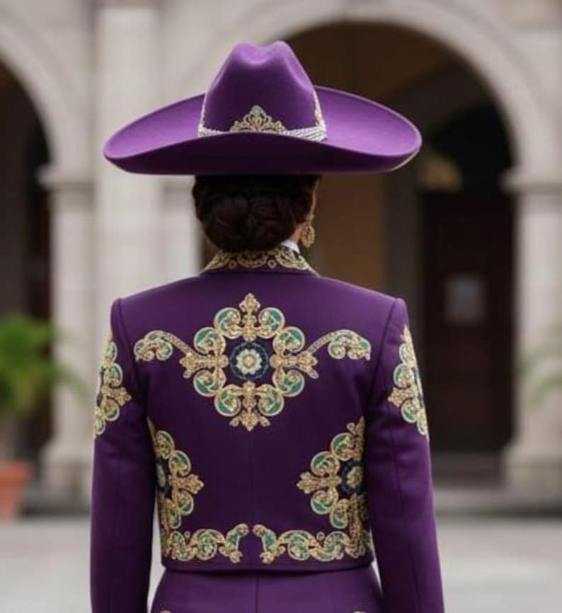 Women Purple Mariachi Charro Suit 3 Piece Embroidered Bridal Wedding ...