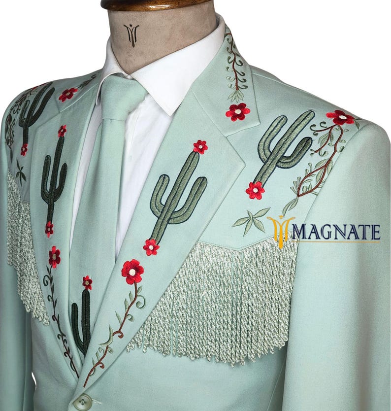 Buy Western Cowboy Fringe Blazer - Embroidered Cactus Suit Jacket ...