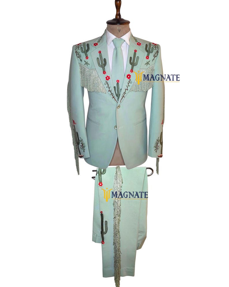 Buy Western Cowboy Fringe Blazer - Embroidered Cactus Suit Jacket ...