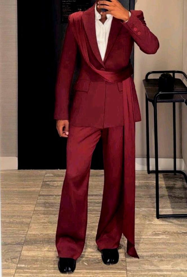 Men Customized Maroon 2PC Wedding Groom Suit Cocktail Attire Prom Party ...