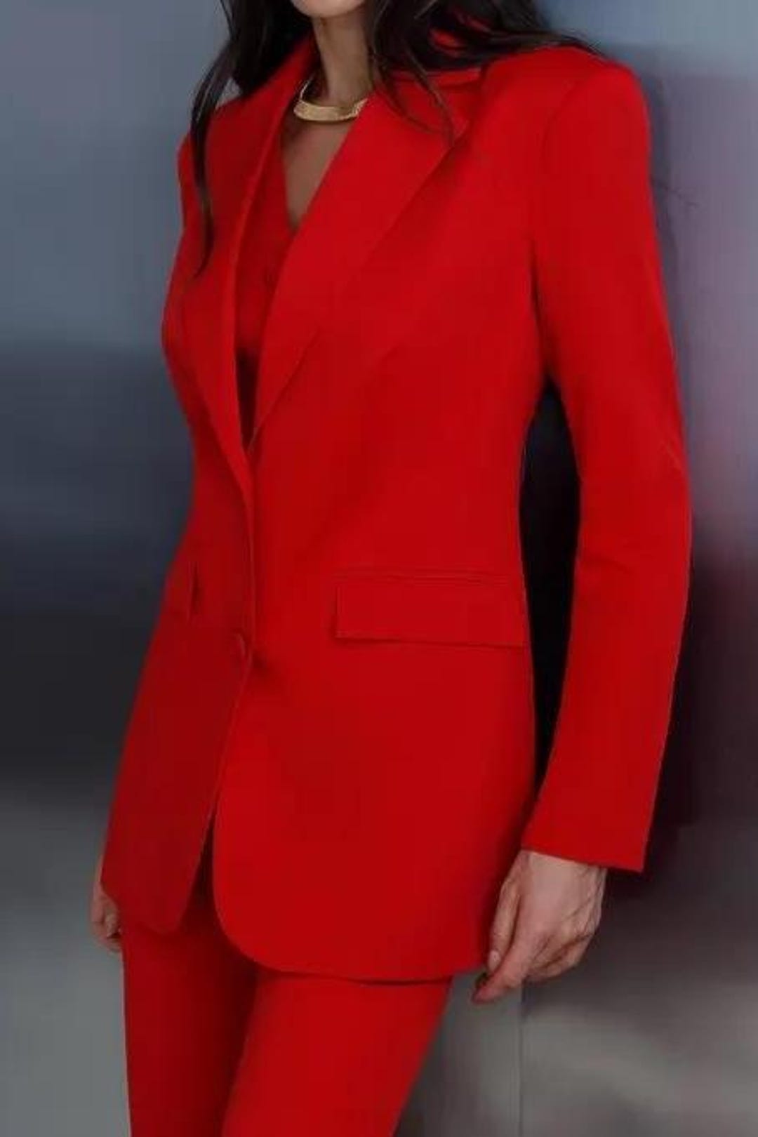 Women's Customized Red 3 Piece Jacket Vest Wedding Dress Suits Casual ...