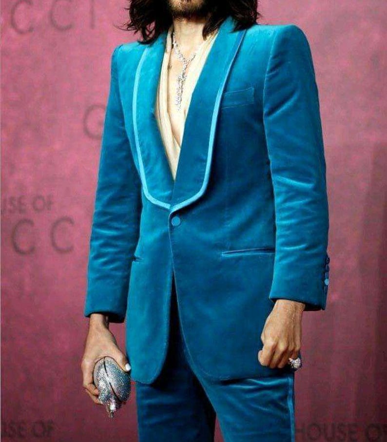 Customized Men Velvet 2 Piece Suit Satin Piping Shawl Lapel Single ...