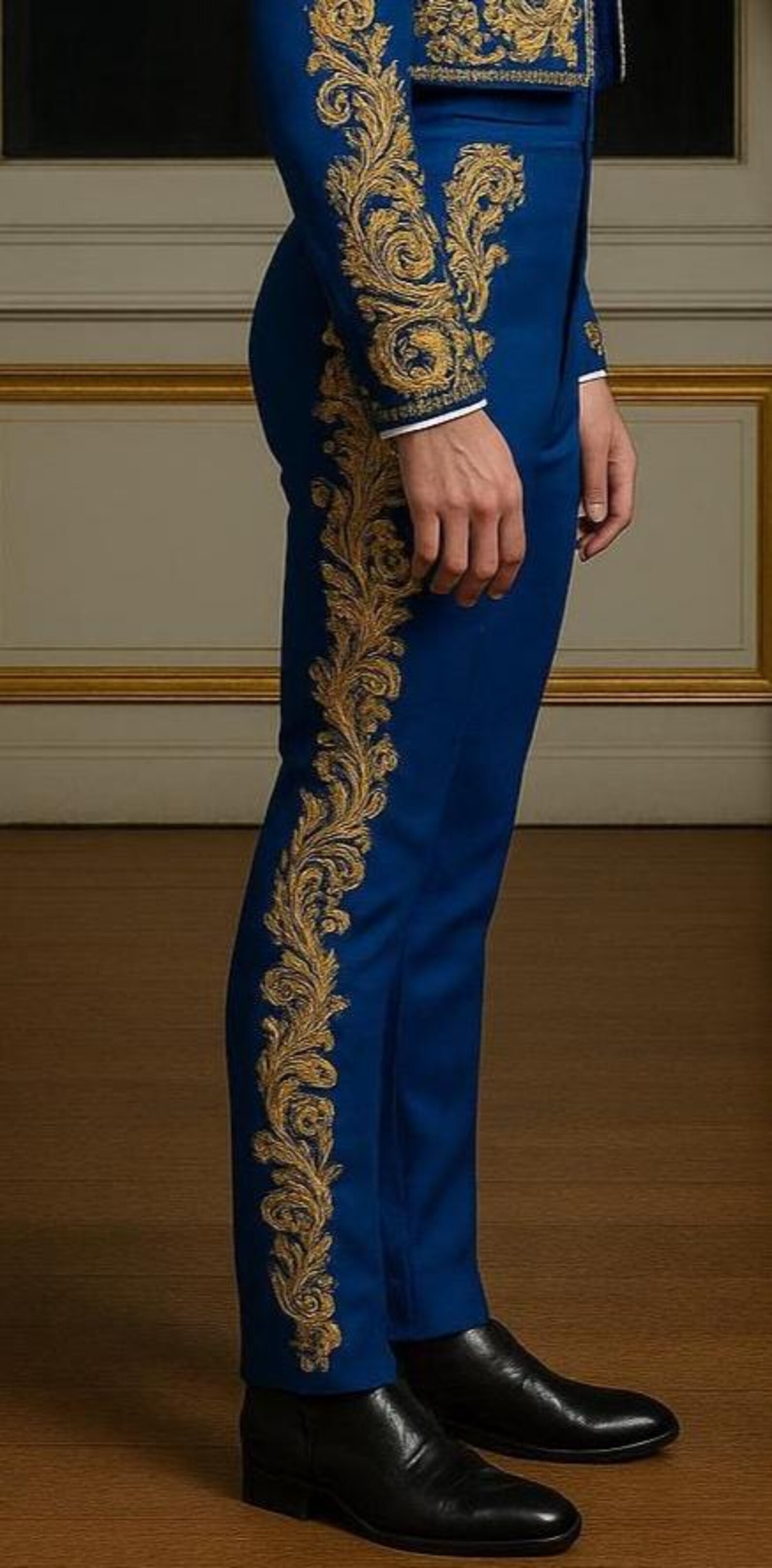 Men Blue 3-piece Matador Suit Custom Spanish Bullfighting Costume Gold ...