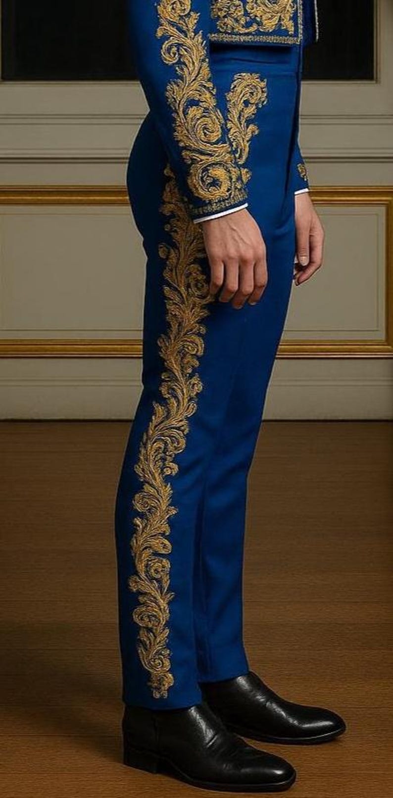 Men Blue 3-piece Matador Suit Custom Spanish Bullfighting Costume Gold ...