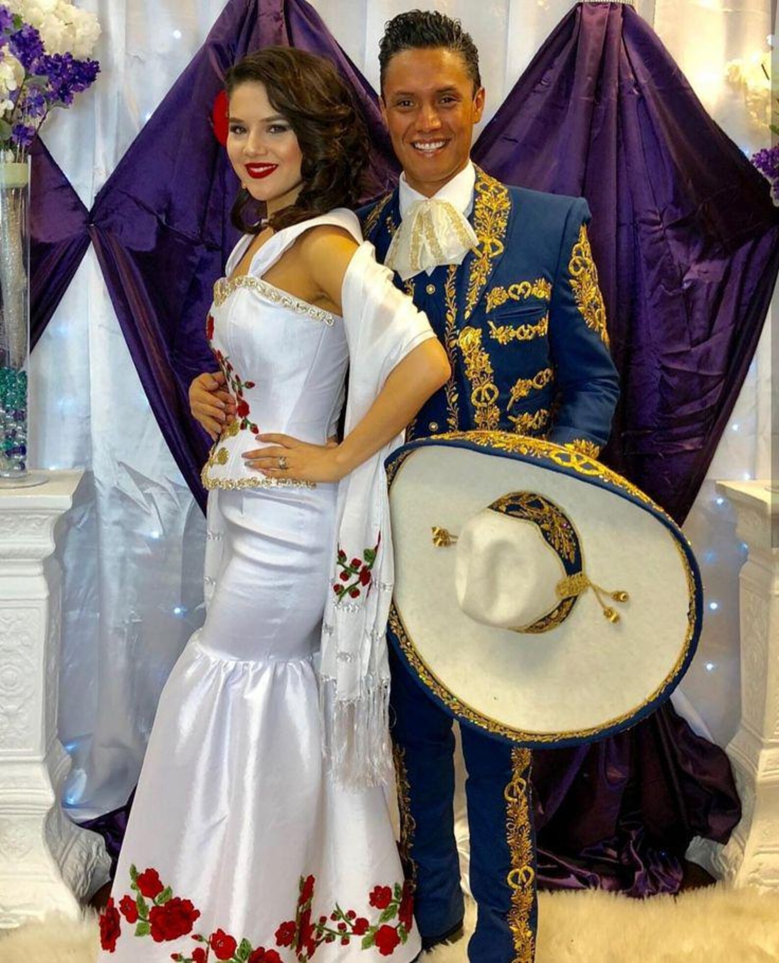 Men Customize Blue Cotton, Gold-embroidered Mariachi 3-piece Charro ...