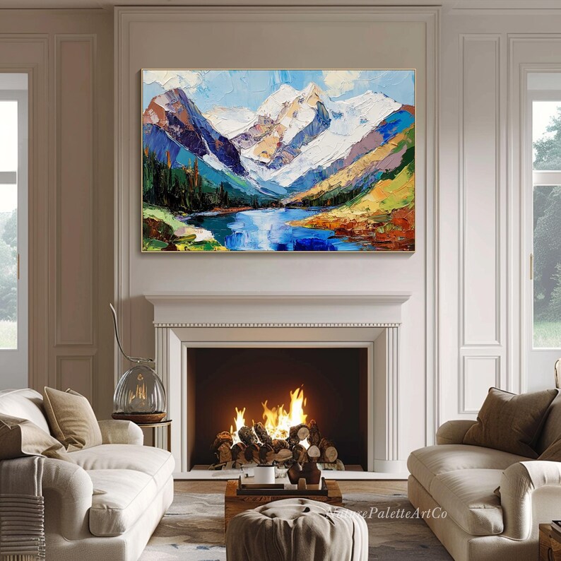 3D Abstract Textured Mountain Wall Art Nature Painting on Canvas Alpine ...