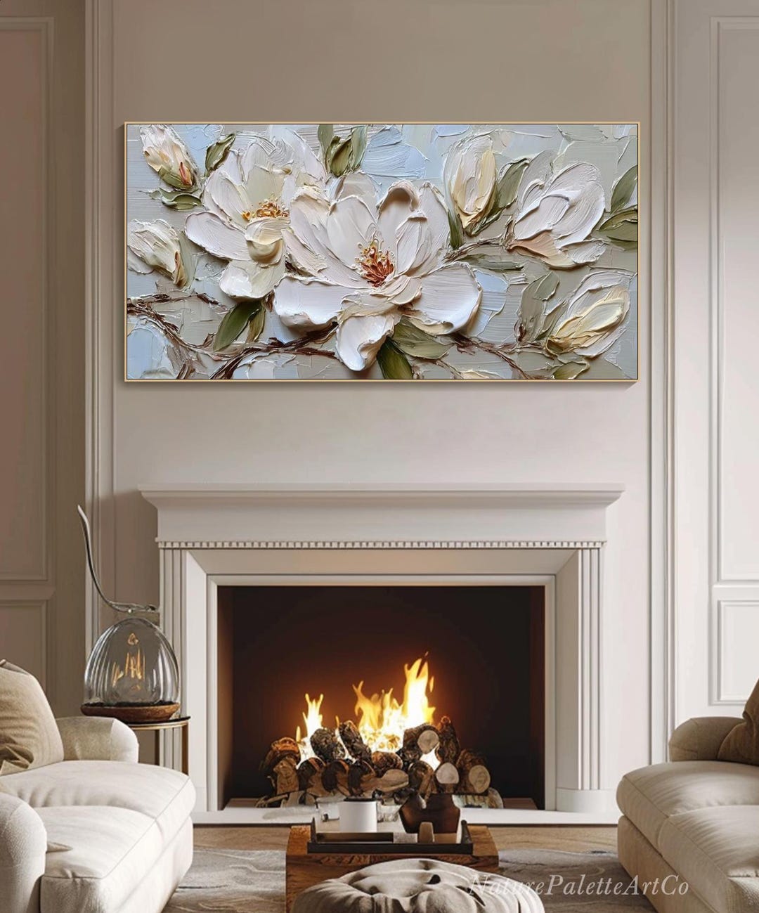 Magnolia Blossom Oil Painting on Canvas Neutral Floral Textured Wall ...