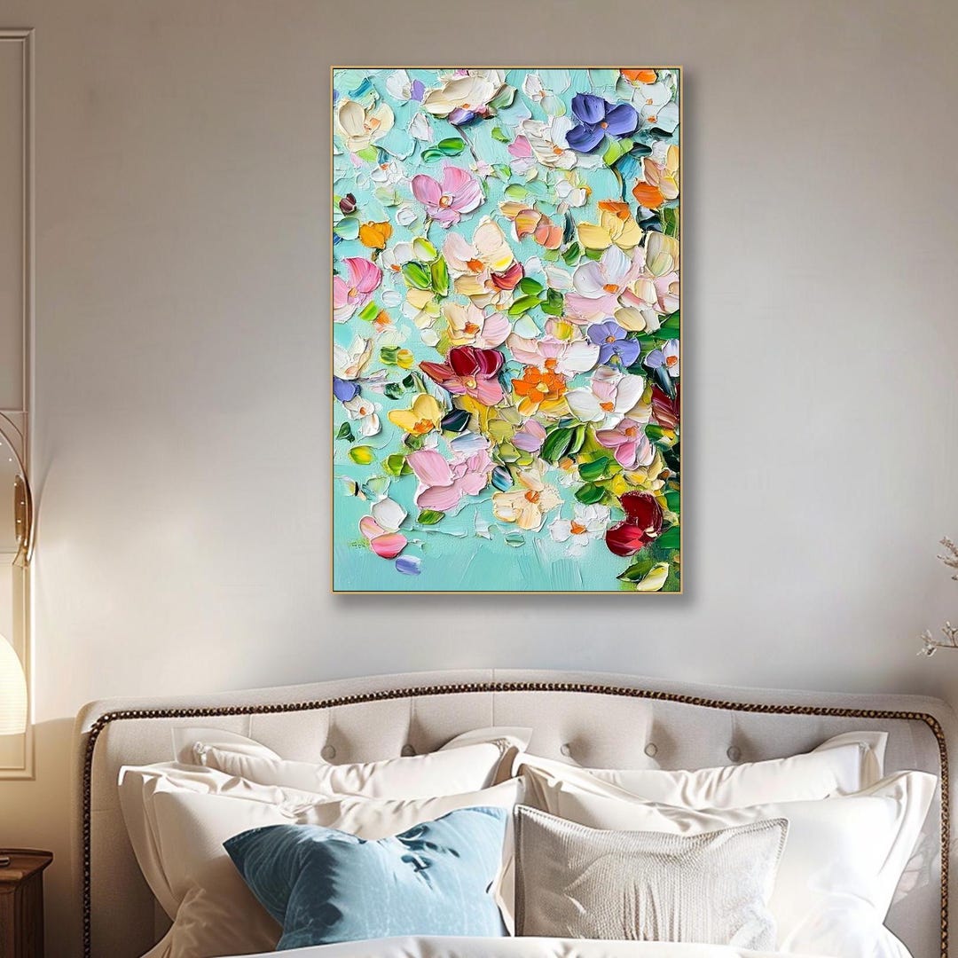 Colorful Textured Floral Wall Art Palette Knife Bloom Flower Oil ...