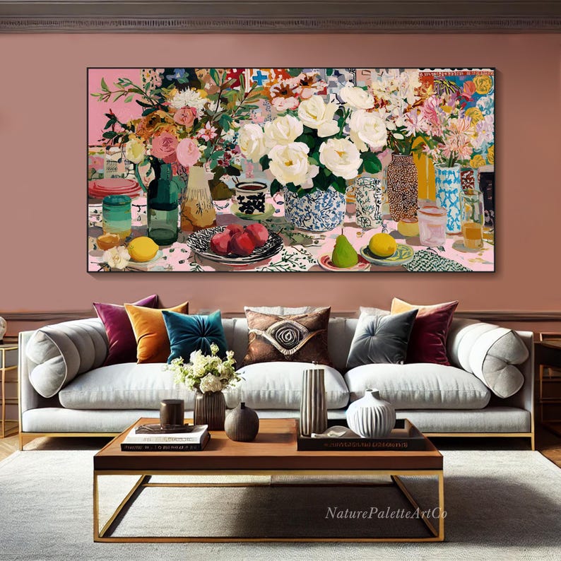 Vibrant Floral Still Life Texture Wall Art With Blooming Roses and ...