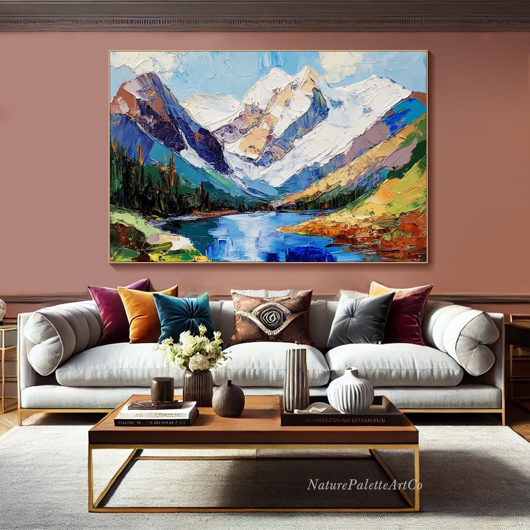 3D Abstract Textured Mountain Wall Art Nature Painting on Canvas Alpine ...