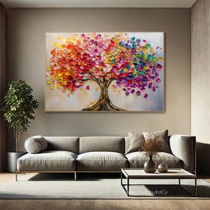 Colorful Abstract Tree Painting on Canvas 3D Textured Rainbow Petal ...