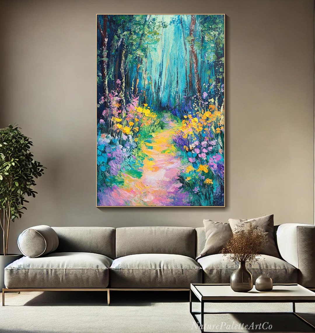 3D Forest Path Textured Wall Art Colorful Wildflower Painting on Canvas ...