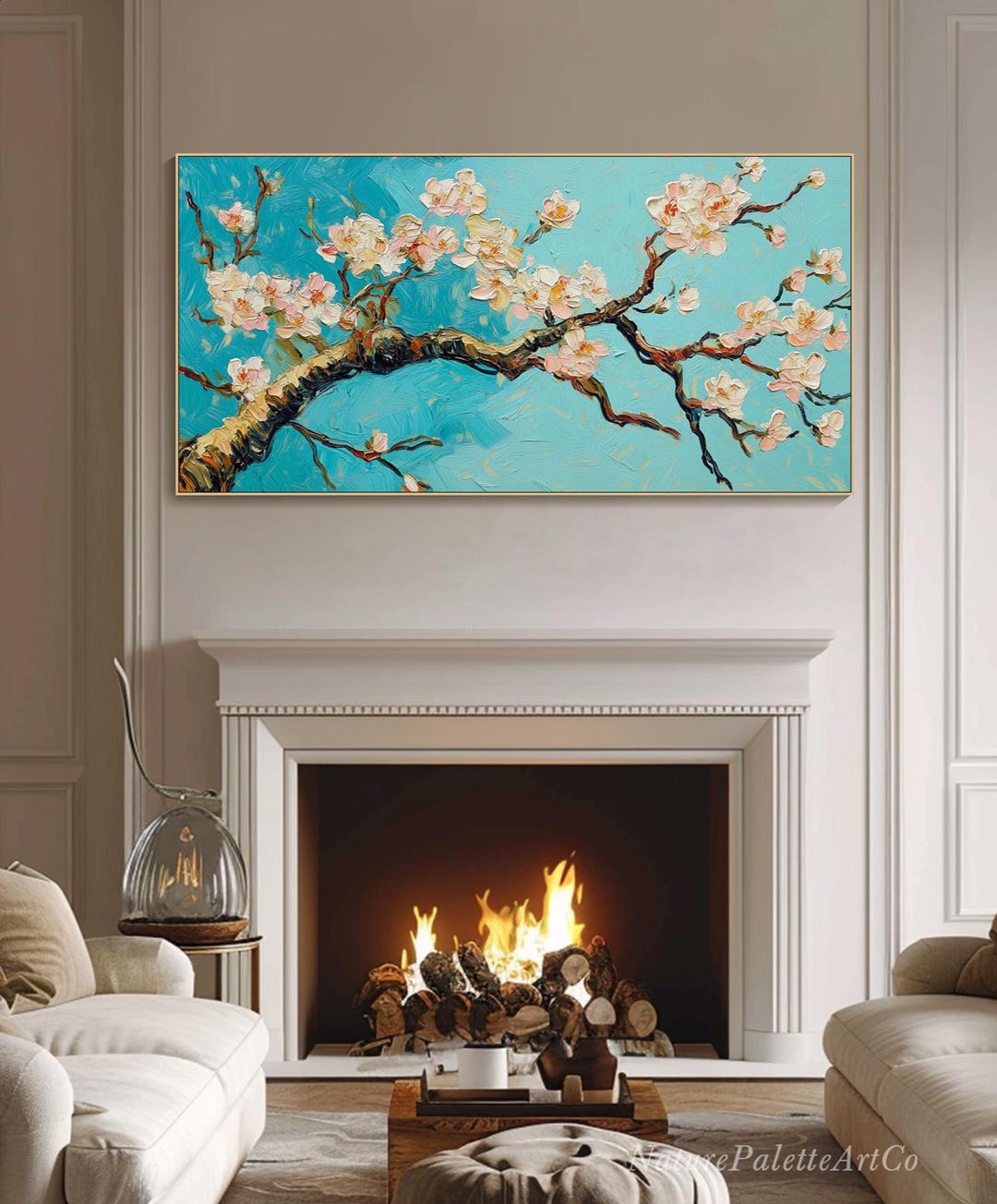 Cherry Blossom Oil Painting Canvas Japanese Style Floral Textured Wall ...