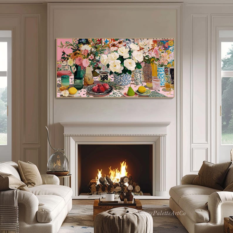 Vibrant Floral Still Life Texture Wall Art With Blooming Roses and ...