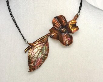 Copper Plated Dogwood Flowers Metal Necklace Electroformed | Etsy