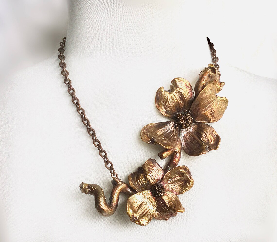Copper Plated Dogwood Flowers Metal Necklace Electroformed - Etsy
