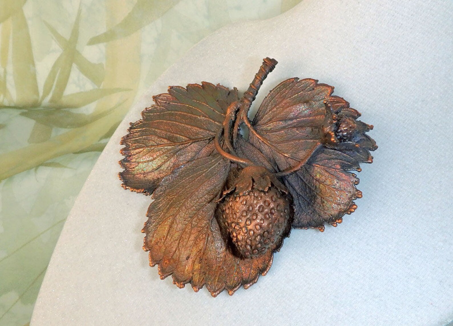 Copper Plated Real Strawberry , Metal Brooch, Electroformed Leaf, Leaf ...