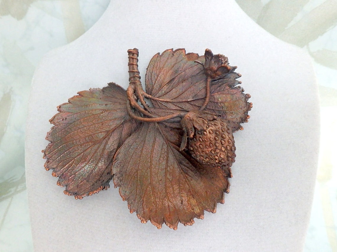 Copper Plated Real Strawberry Metal Brooch Electroformed - Etsy