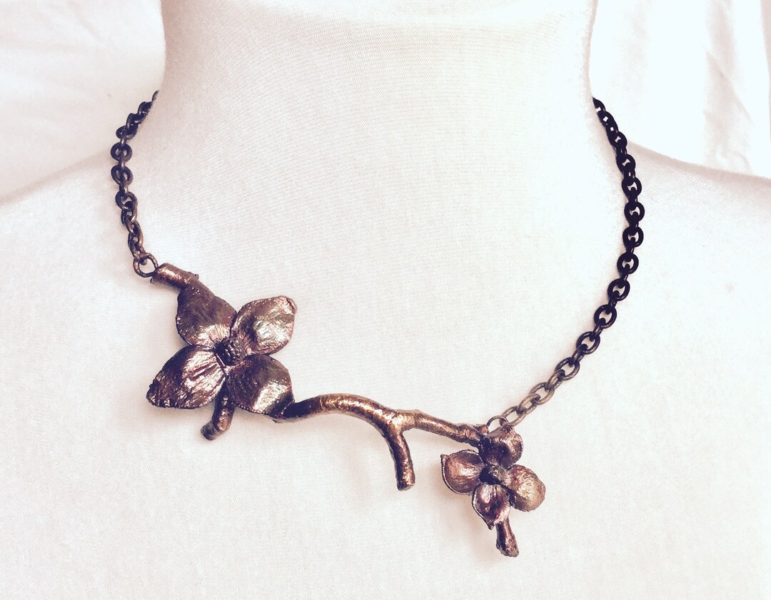 Copper Plated Dogwood Flowers Metal Necklace, Electroformed Flowers ...