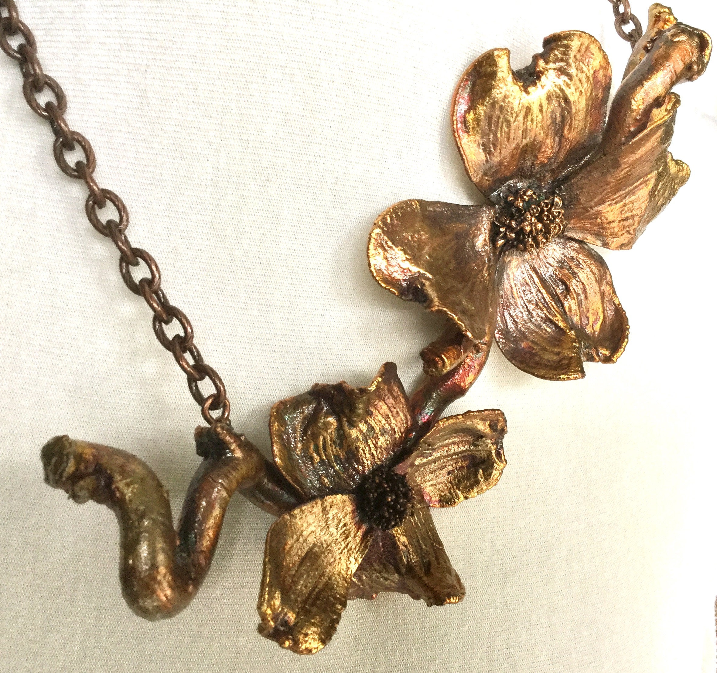 Copper Plated Dogwood Flowers Metal Necklace Electroformed - Etsy