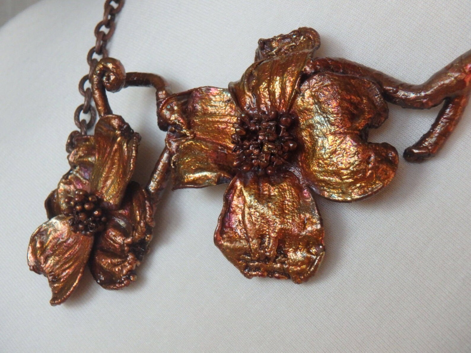 Copper Plated Real Dogwood Flowers Metal Necklace, Electroformed ...