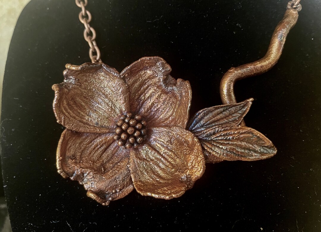 Copper Plated Real Dogwood Flower Metal Necklace, Electroformed Flowers ...