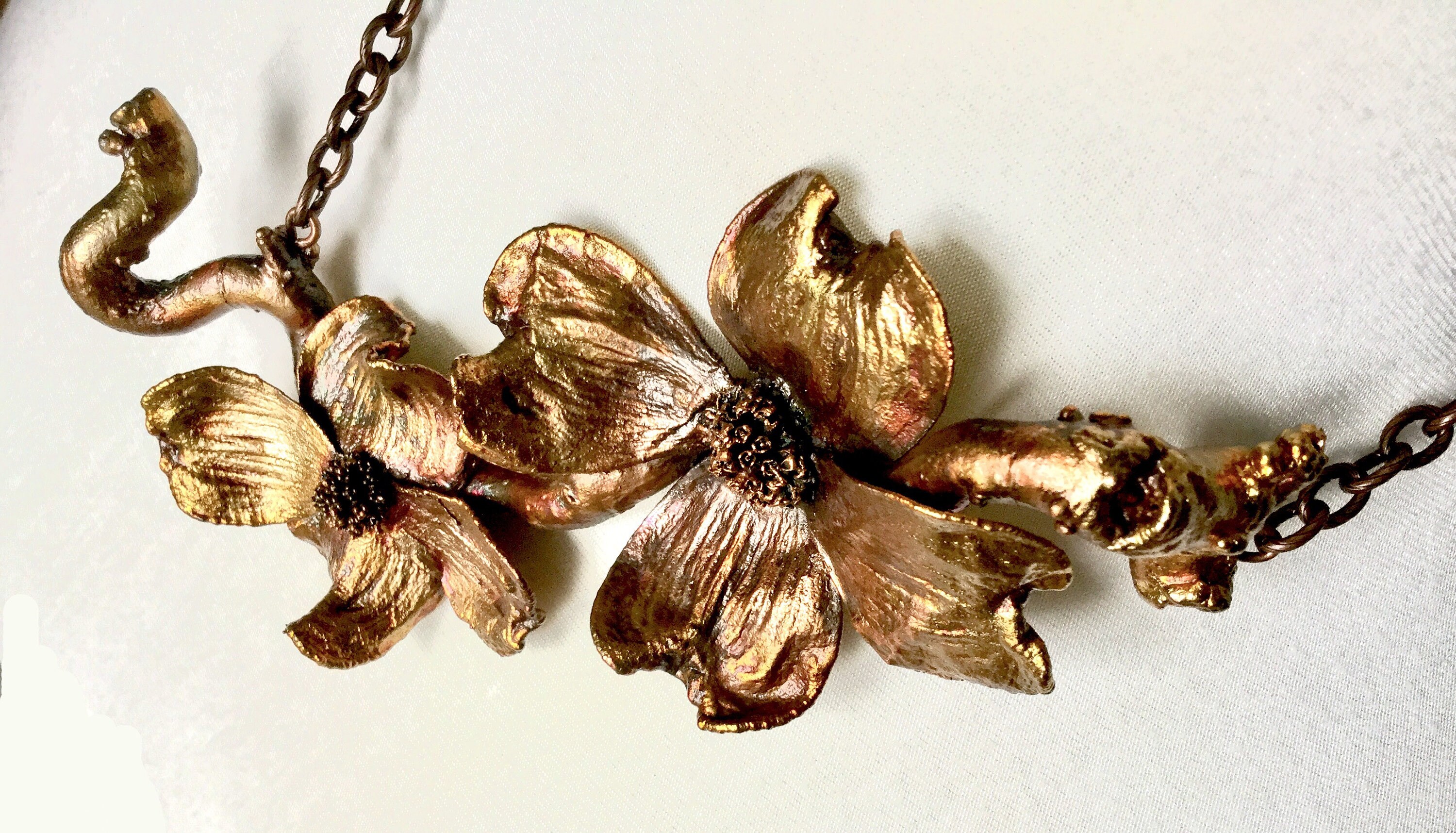 Copper Plated Dogwood Flowers Metal Necklace Electroformed - Etsy