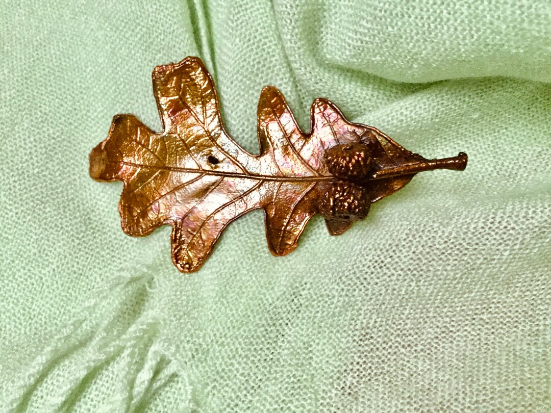 Metal Oak Leaves Brooch, Oak Copper Plated Jewelry, Electroforming ...